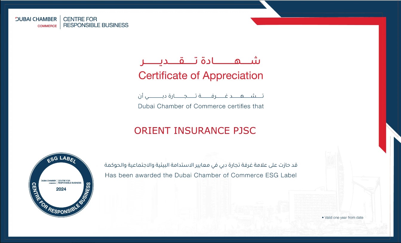 Orient awarded ESG Label by Dubai Chamber of Commerce - Insurance UAE